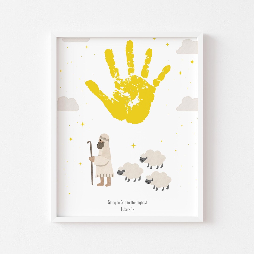 Shepherd Man Handprint Craft Printables, Watercolor Christian Christmas ...