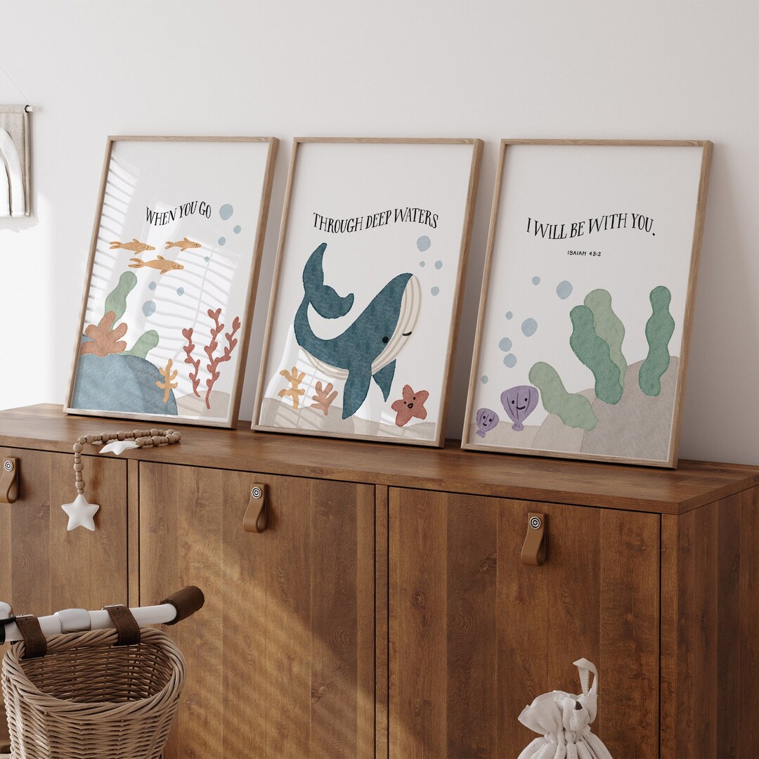 When You Go Through Deep Water, Set of 3 Christian Nursery Wall Art ...