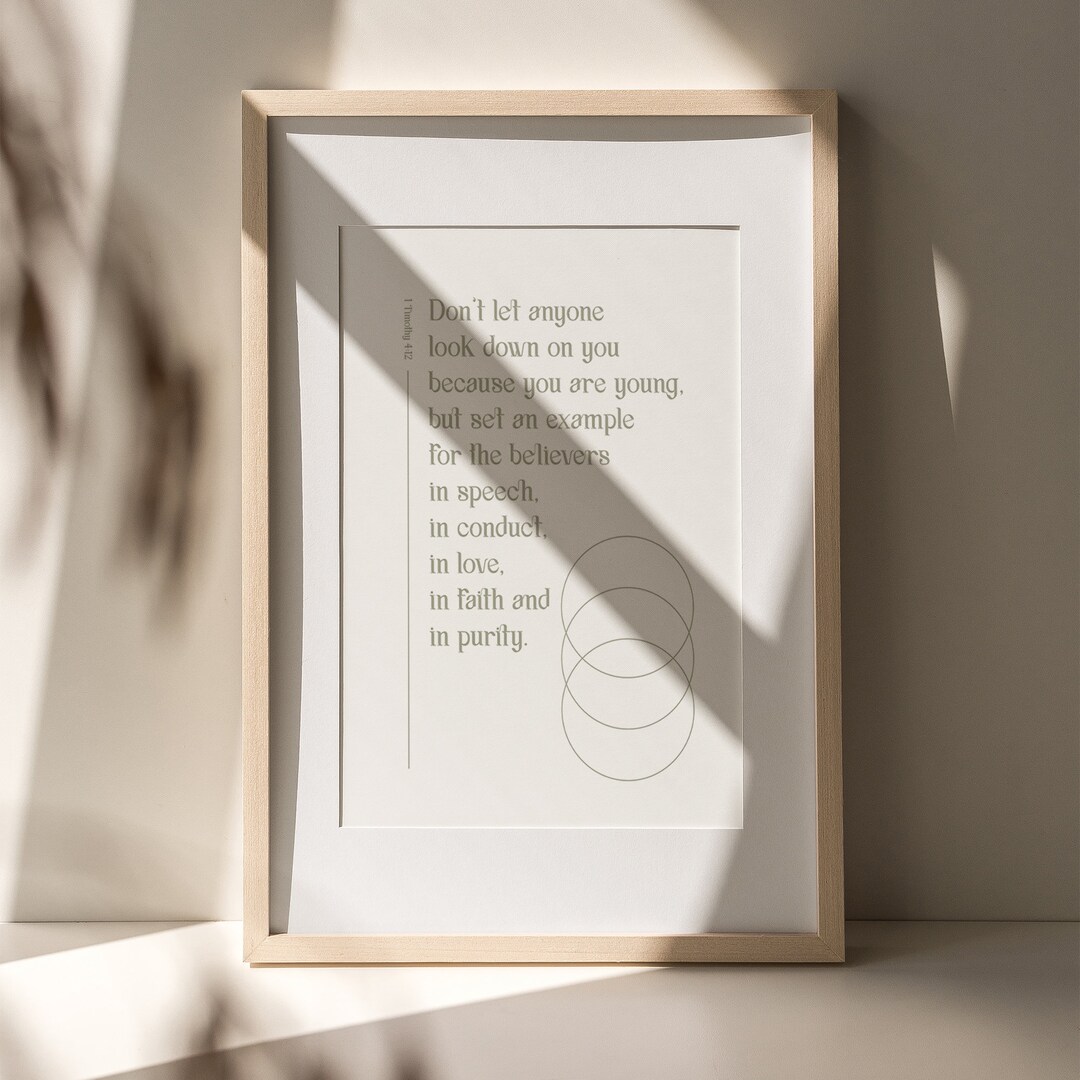 Modern Christian Sage Green Bible Verse Wall Art, 1 Timothy 4:12 ...