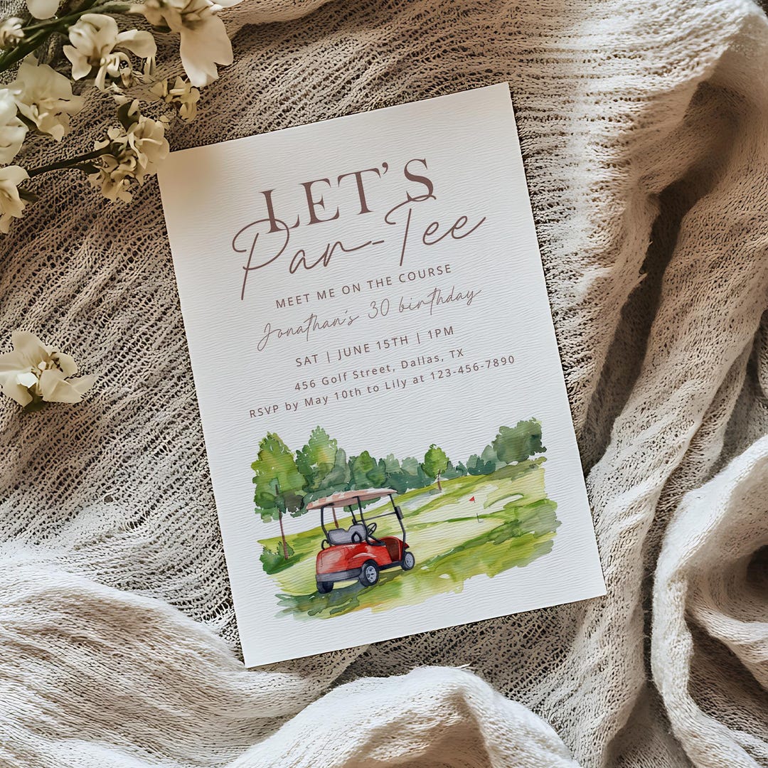 30th Golf Birthday Invitation Template, Watercolor Golf Cart Invite ...