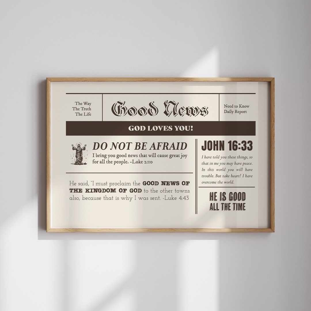 Vintage Good News Newspaper Aesthetic Christian Wall Art, Modern Bible ...