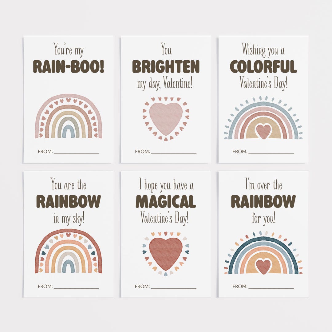 Boho Rainbow Heart Valentine's Day Cards, Printable Classroom Gift ...