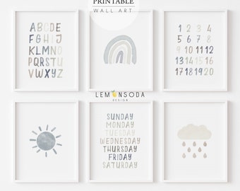 Set of 6 Educational Print Watercolor Rainbow Nursery Decor - Etsy