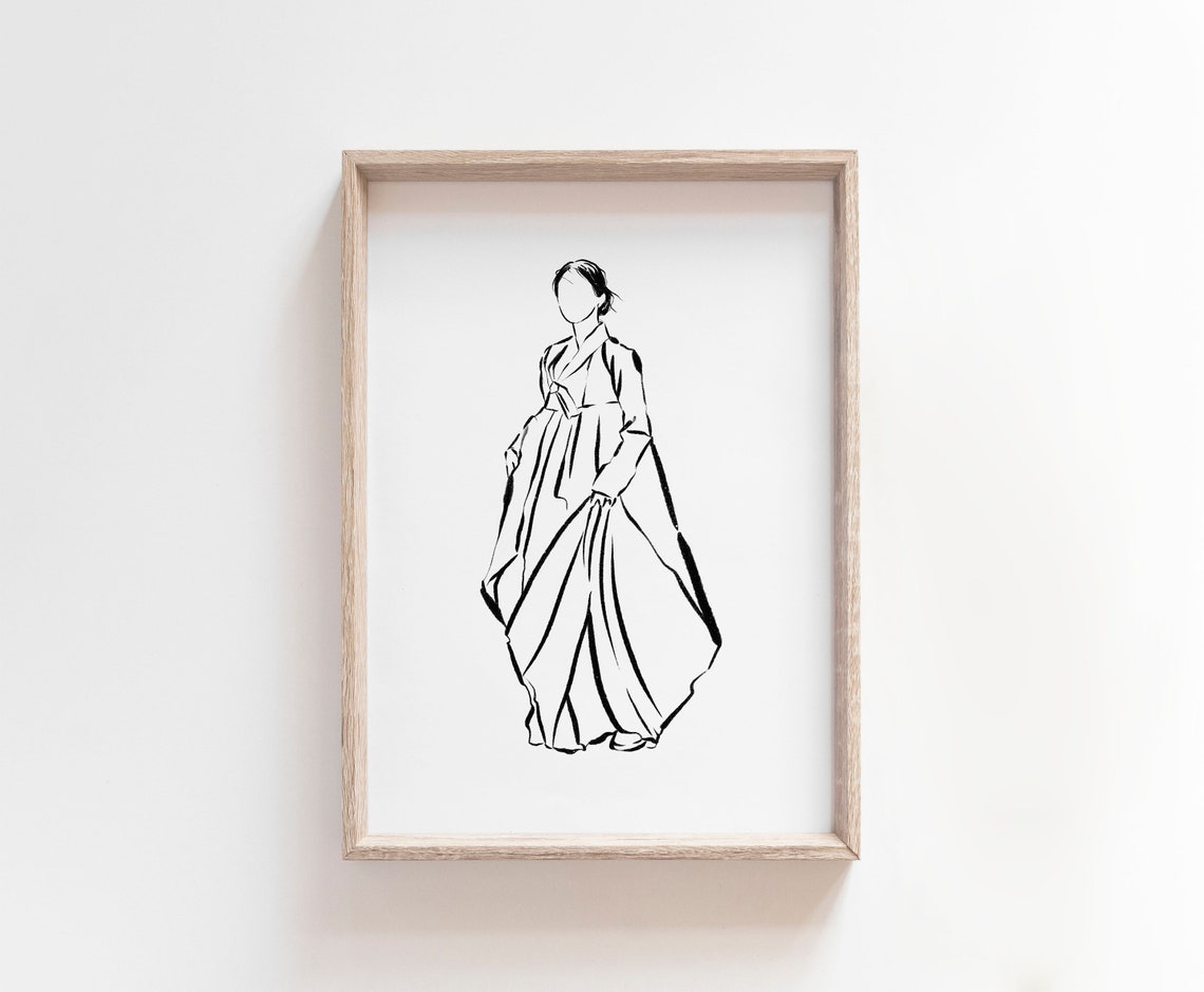 Korean Art Print Korean Line Drawing Art Poster Korean Woman | Etsy