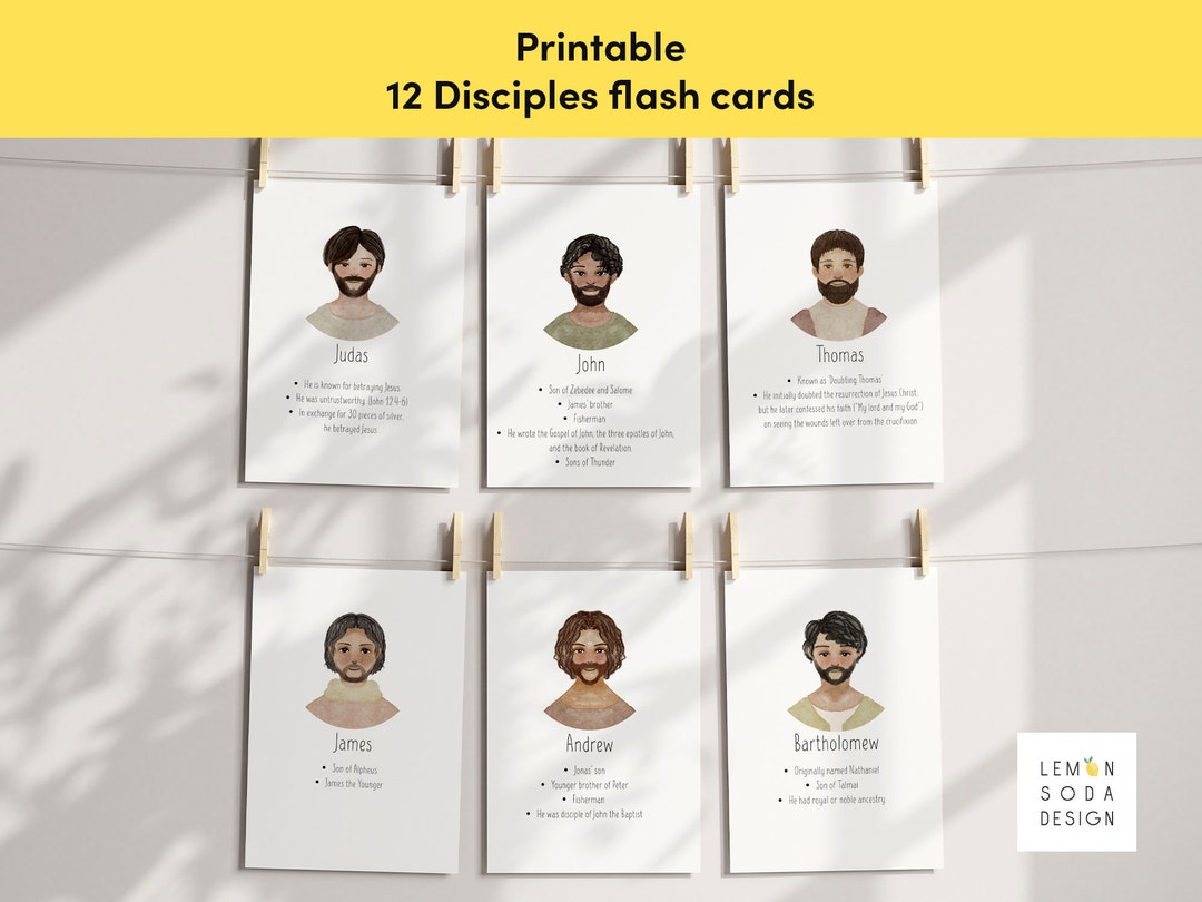 12 Disciples Flash Card Printables, Jesus Apostles Christian ...