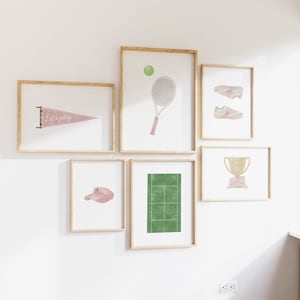Pink Tennis Nursery Decor Set of 6 Digital Prints, Pink Sports Nursery ...