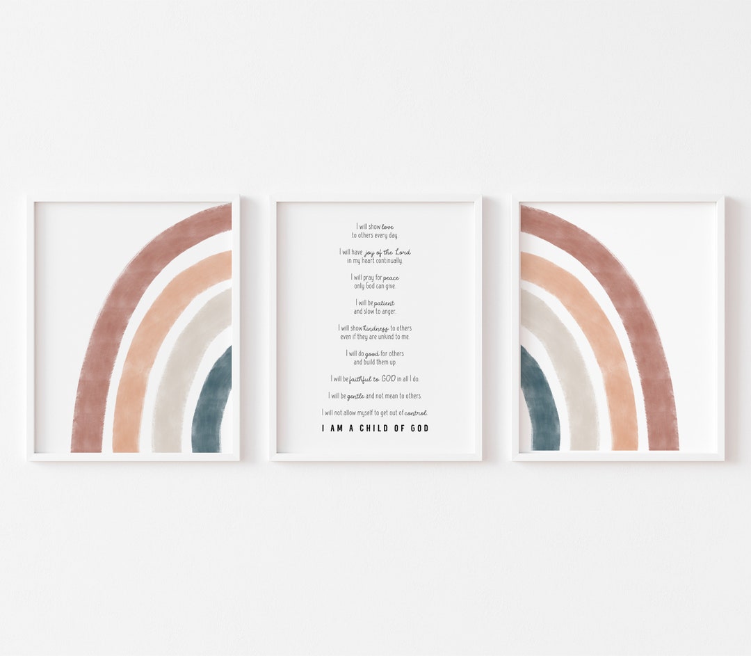 Boho Nursery Bible Wall Decor, Kids Bible Affirmation Wall Art, Set of ...