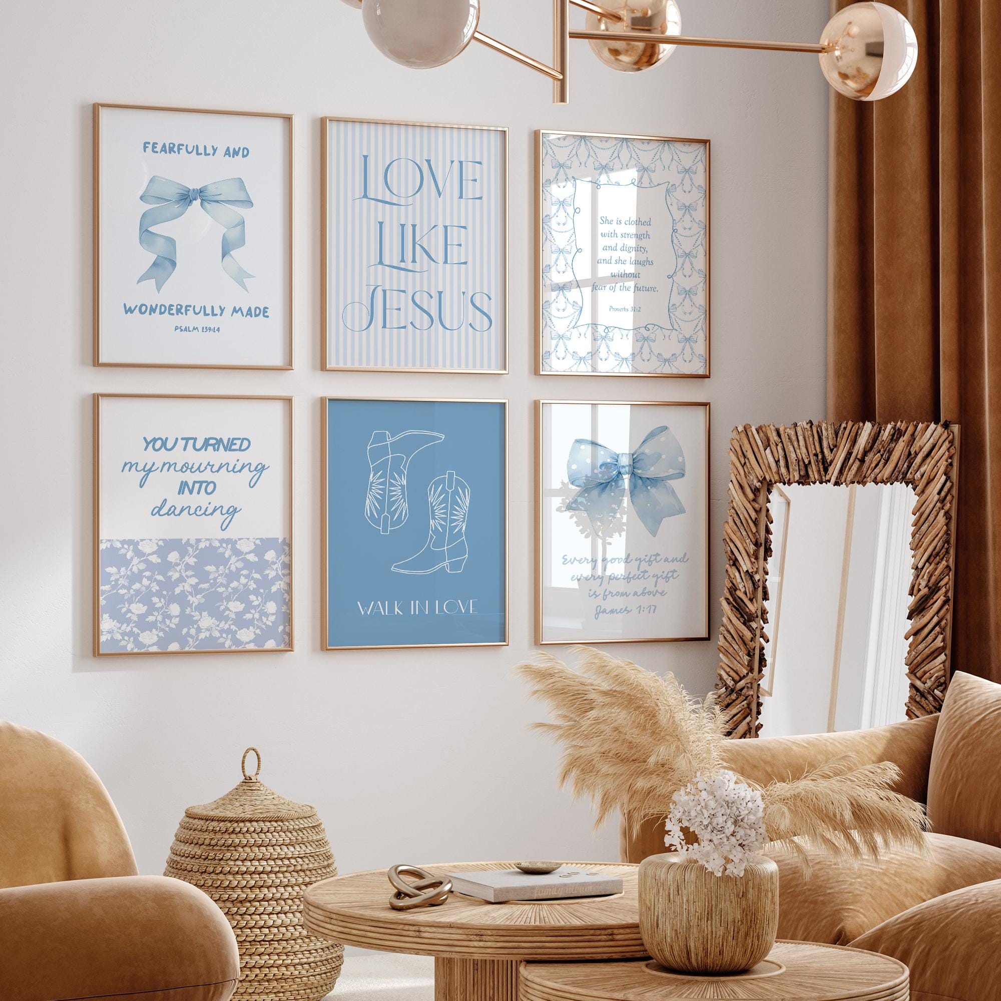 Light Blue Bow Christian Verse Physical Poster: Coquette Religious Dorm ...