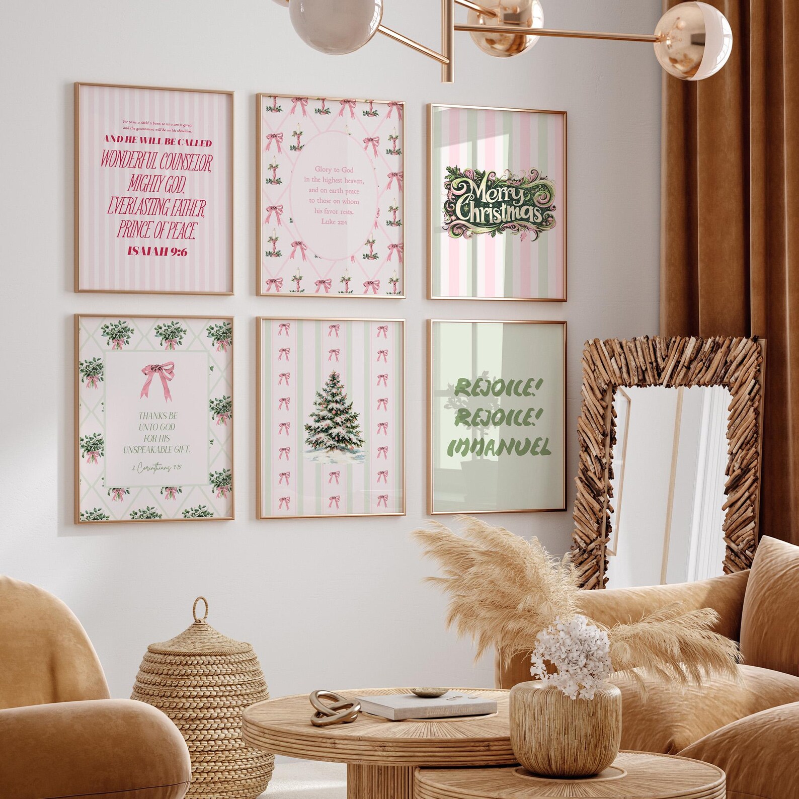 Pink Green Christmas Scripture Print Set: Christian Holiday Decor ...