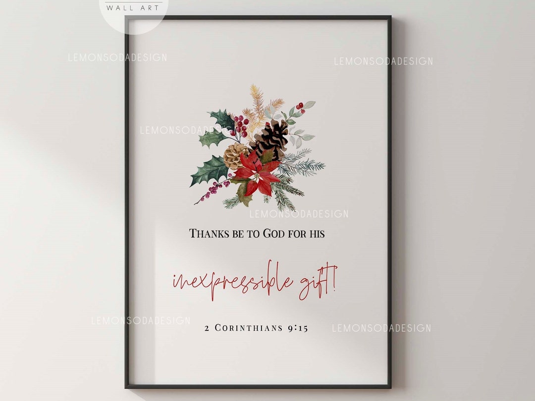 2 Corinthians 9:15 Christmas Bible Verse Wall Art Watercolor Scripture ...