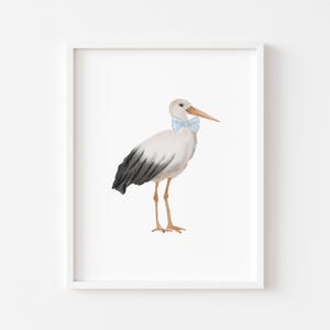 Blue Stork Digital Print, Vintage Watercolor Wall Decor, Aesthetic ...