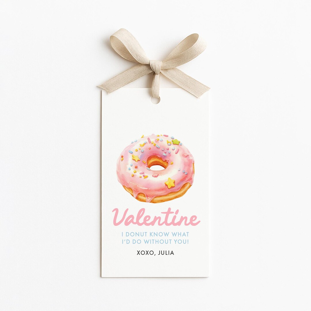 Valentine Donut Gift Tag for Kids, Classroom Valentine Favor Tag ...
