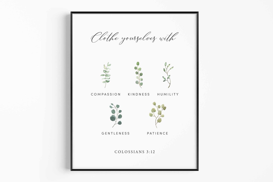 Colossians 3:12 Bible Verse Print Watercolor Botanical | Etsy