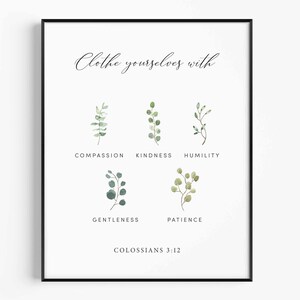 Colossians 3:12 Bible Verse Print Watercolor Botanical - Etsy