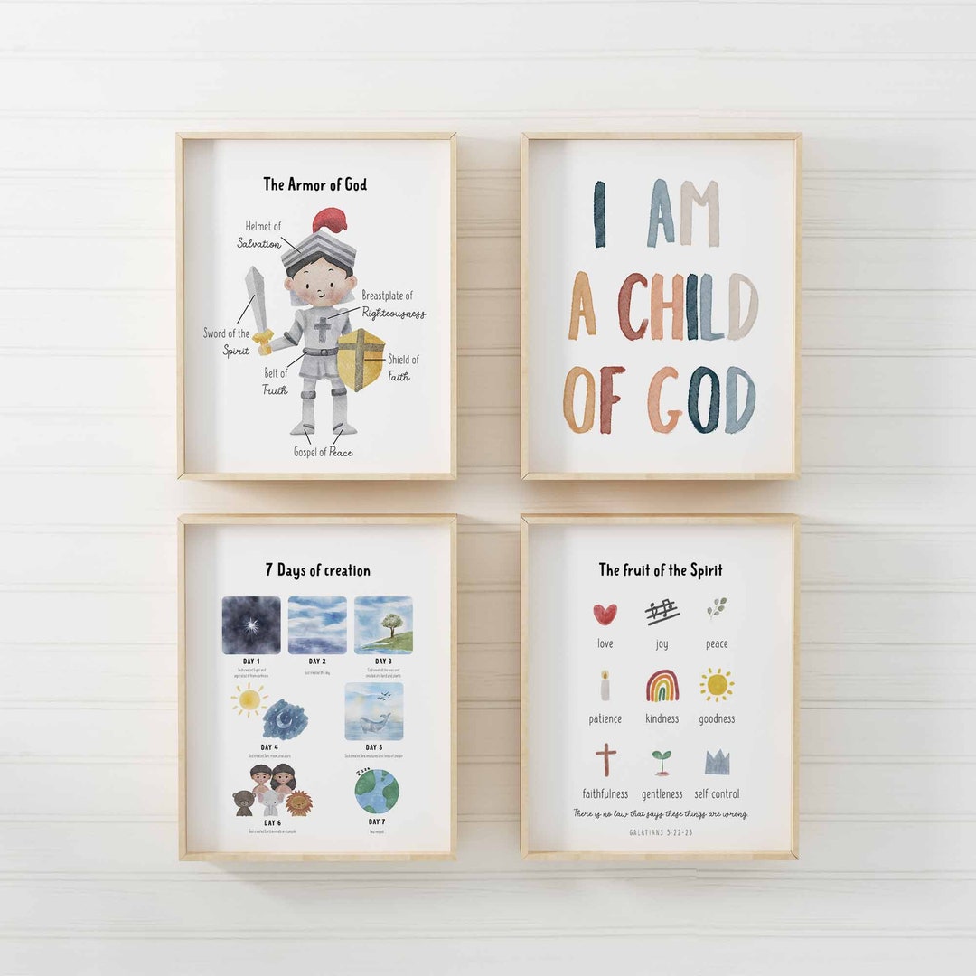 Set of 4 Kids Bible Verse Prints, I Am a Child of God the Fruit of the ...