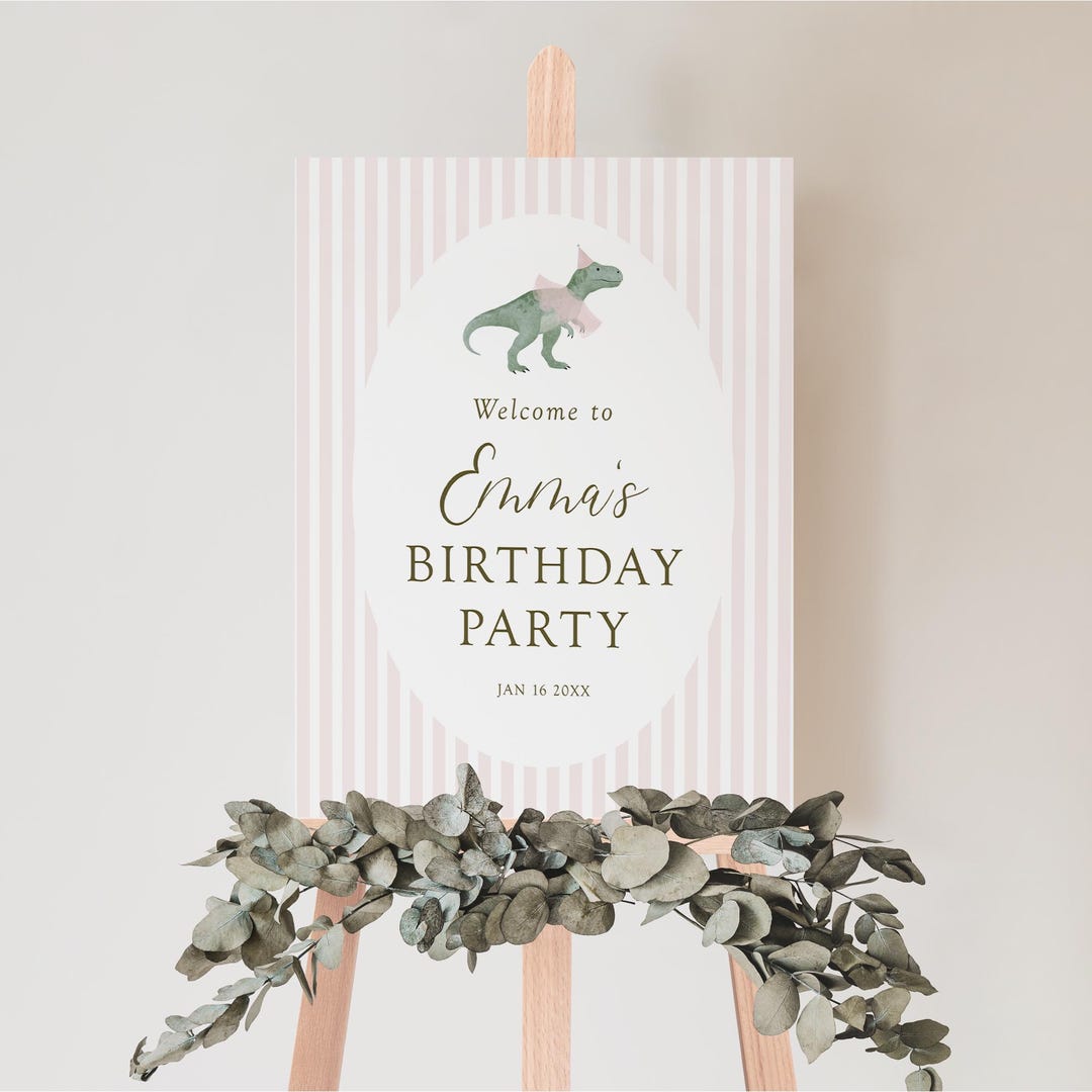 Pink Tutu T-rex Birthday Welcome Sign - Ballerina Dino Decor for Girl's ...