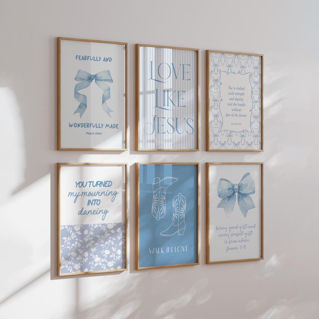 Light Blue Bow Christian Verse Physical Poster: Coquette Religious Dorm ...