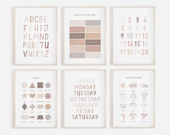 Educational Prints Set of 6 Neutral Rainbow Nursery Wall Art | Etsy