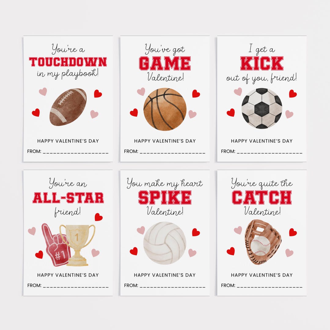 Printable Sports Valentine's Day Cards, Basketball, Football, Baseball ...