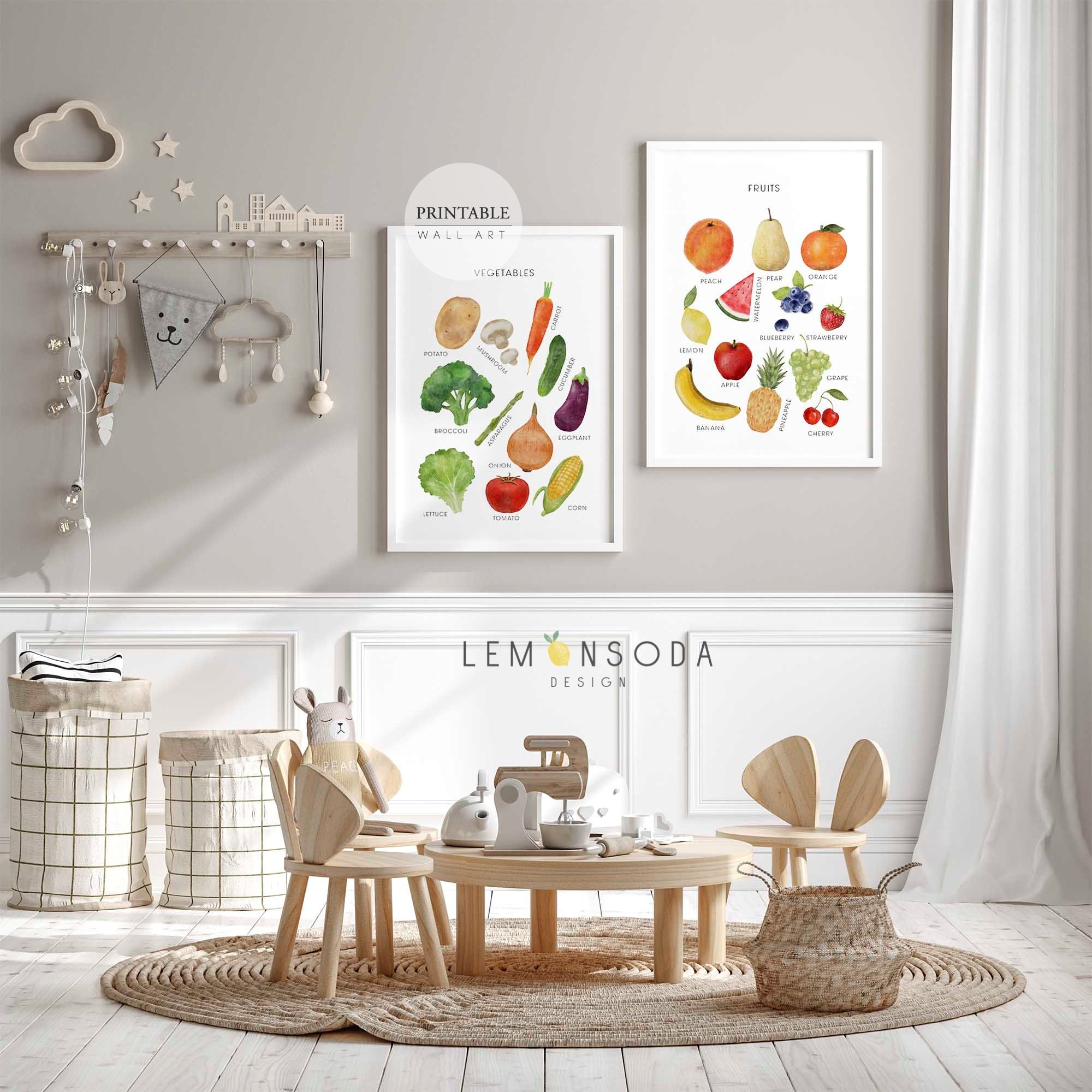 Set of 2 Fruits and Veggies Prints Printable Educational - Etsy