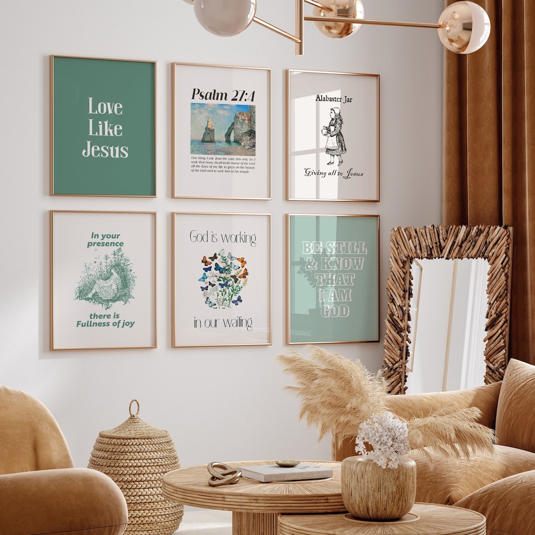 Modern Green Christian Bible Verse Gallery Wall Art Bundle Set of 6 ...