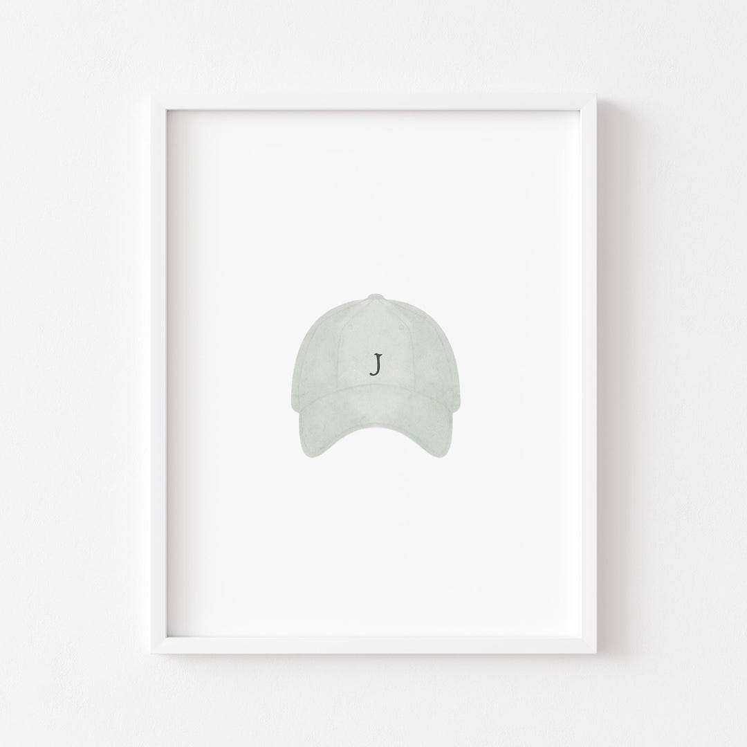 Sage Green Cap Initial Print: Custom Sports Nursery Decor (digital ...