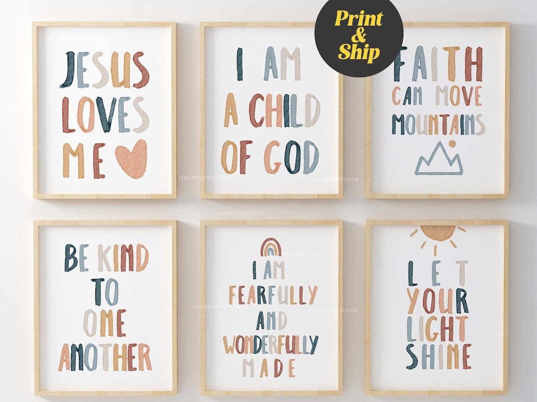 Set of 6 Nursery Poster, Inspirational Christian Wall Art, Christian ...