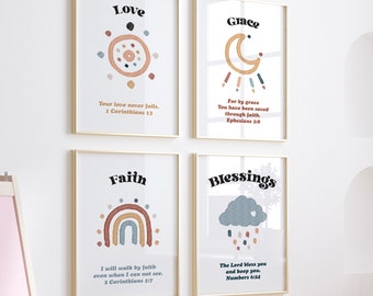 Set of 6 Kids Bible Verse Wall Art Christian Nursery Boho - Etsy