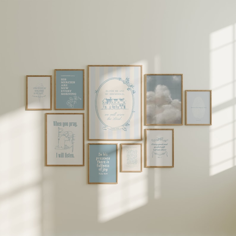 Light Blue Christian Wall Art Set: Modern Scripture Prints (digital ...