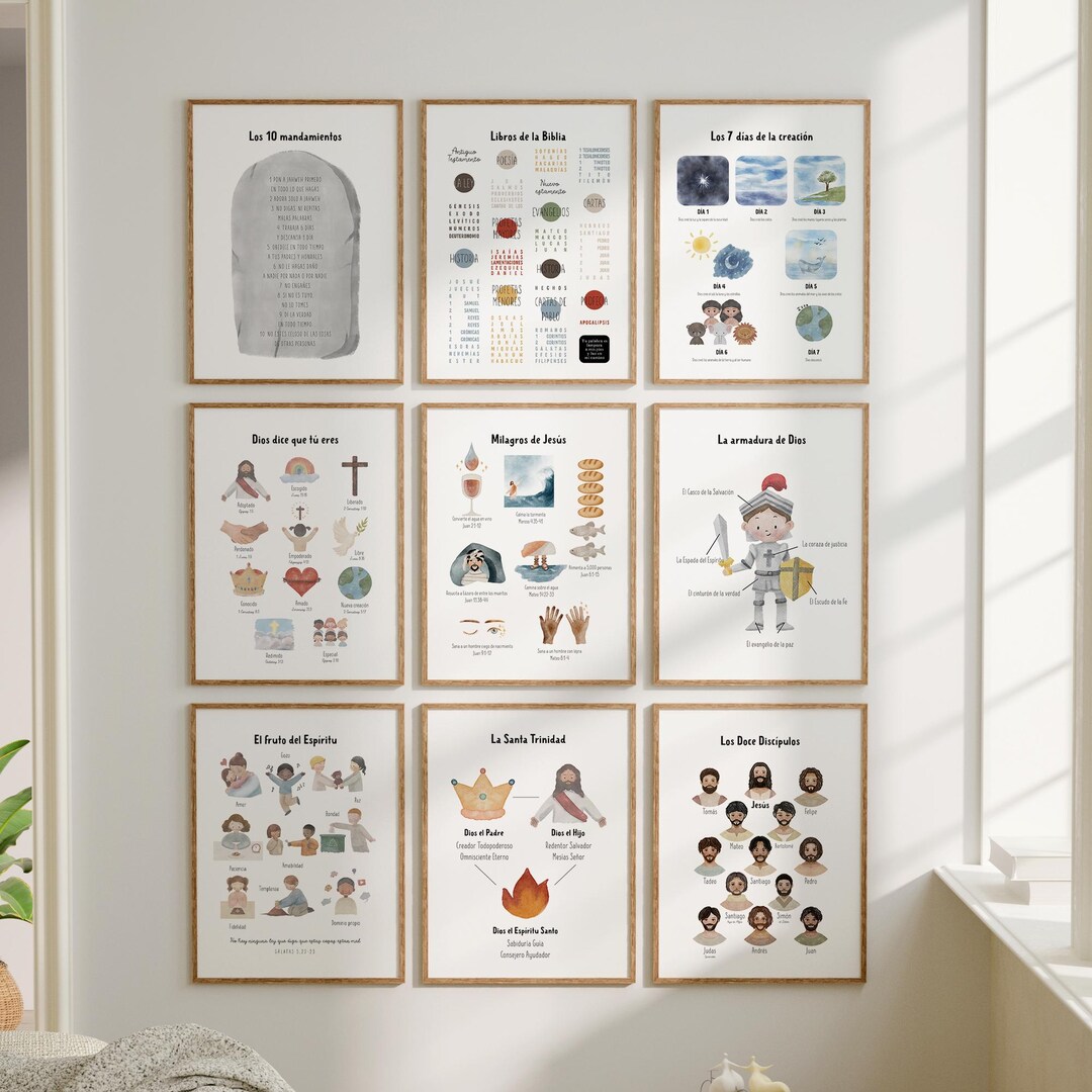 Spanish Christian Kids Poster Set: Bible Learning, Sunday School Decor ...