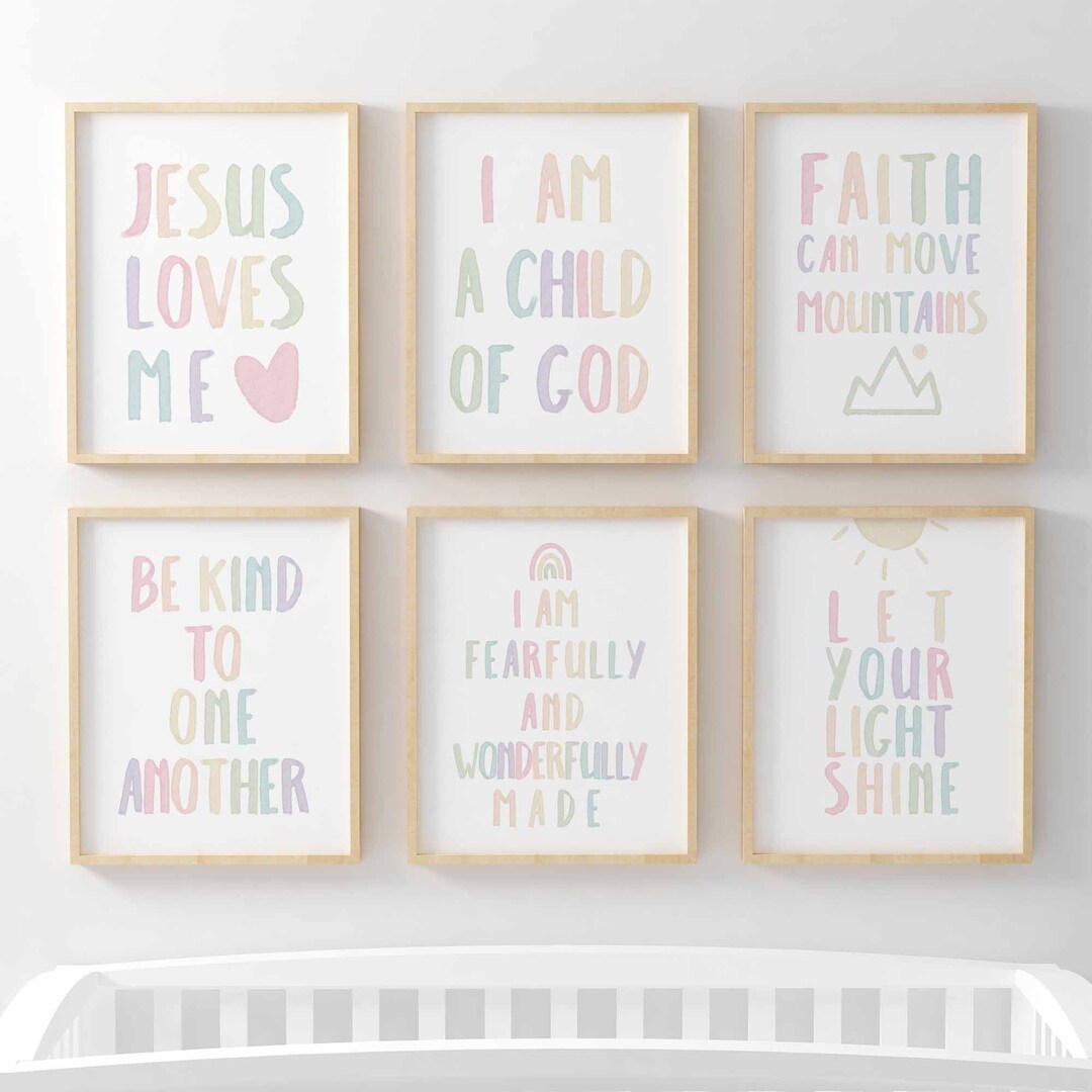 Pastel Christian Nursery Set of 6 Bible Verse Wall Art, I'm a Child of ...