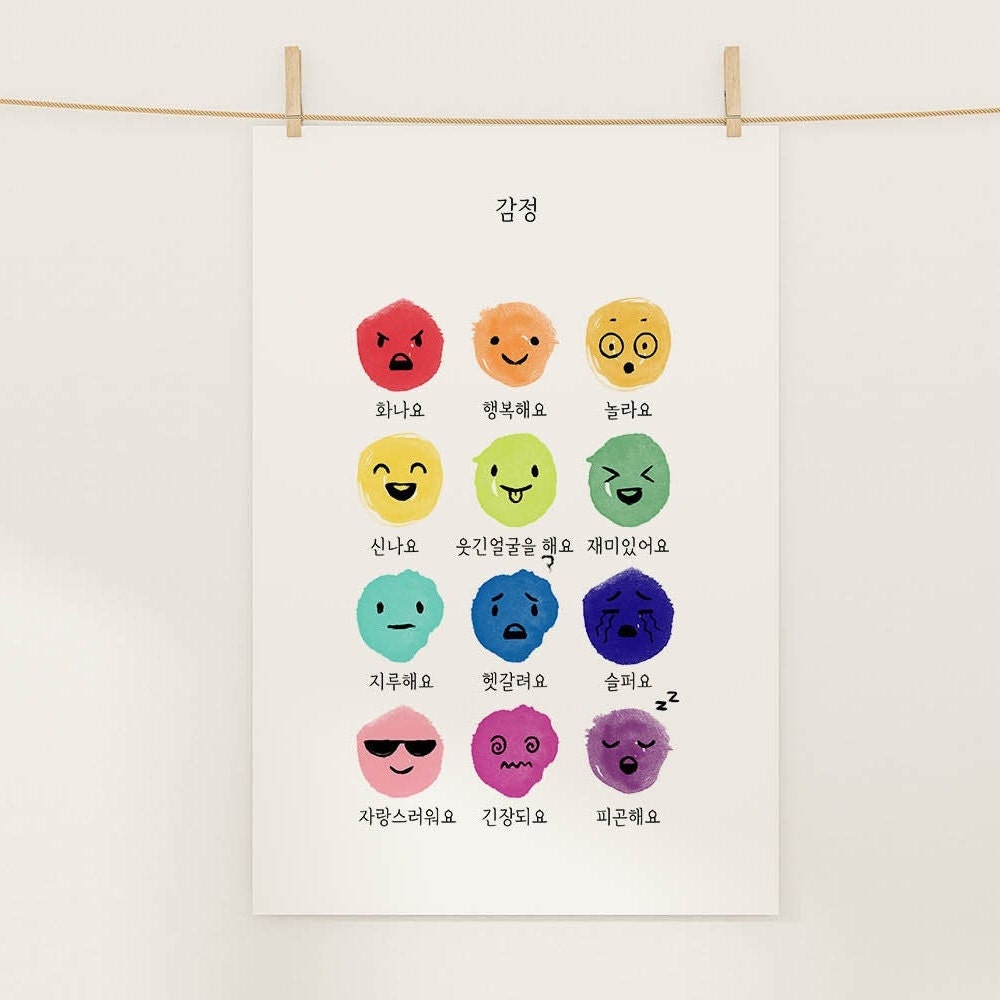 Feelings in Korean Poster Printable Hangul Wall Art Learning | Etsy