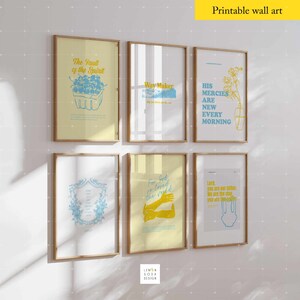 Blue Yellow Christian Bible Verse Wall Bundle Set of 6, Modern Trendy ...