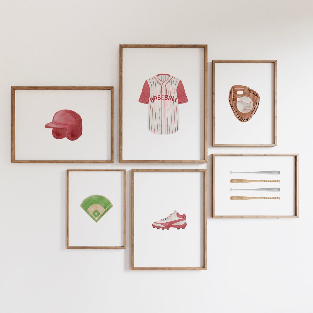 Baseball Wall Art Set of 6 Gallery Digital Prints, Vintage Sports ...
