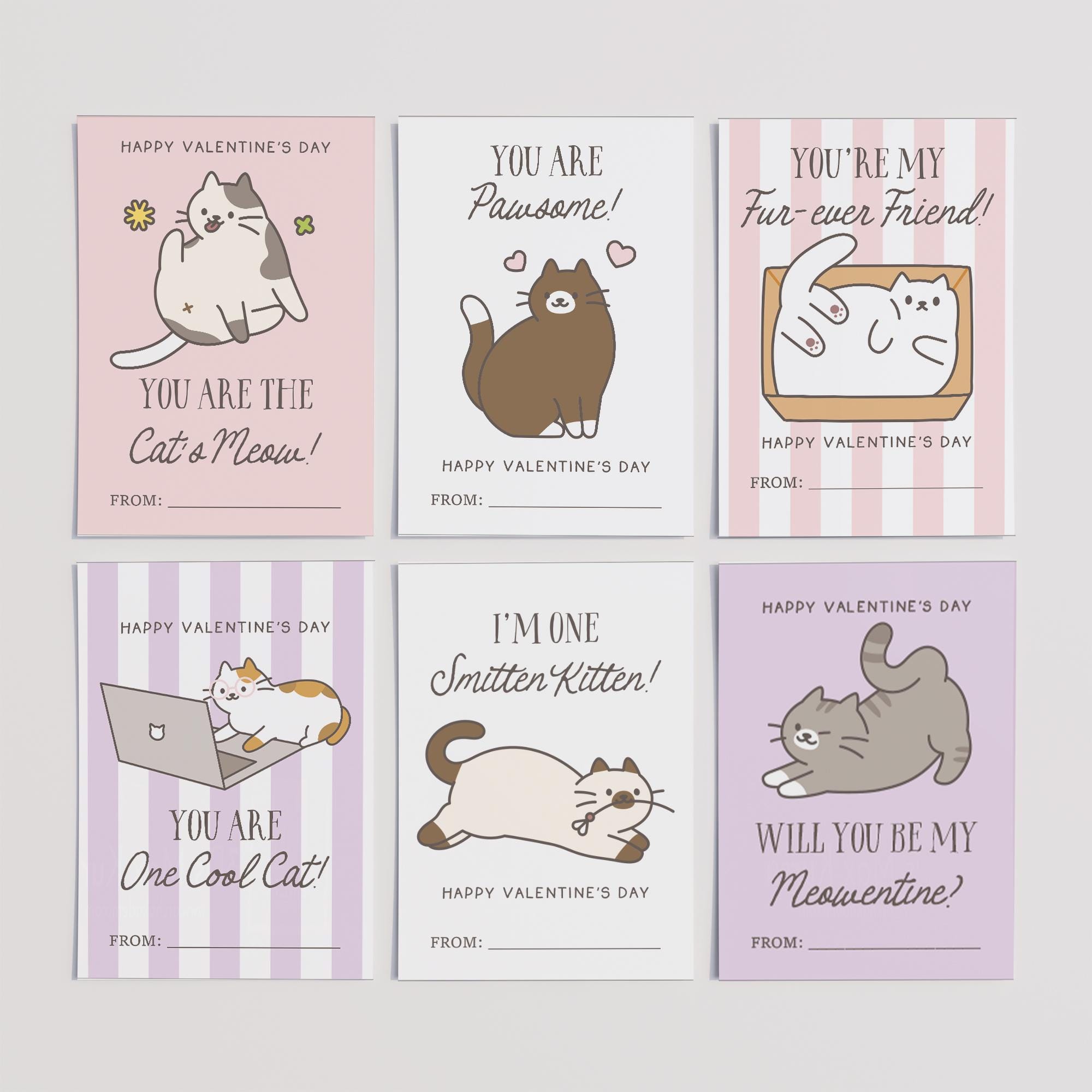 Cat Valentine's Day Cards for Kids, Printable Classroom Gift Exchange ...