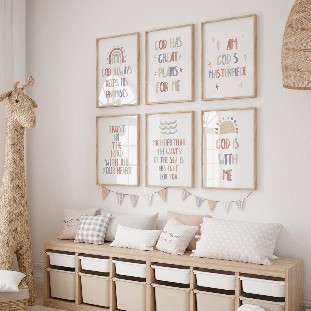 Pastel Christian Kids Bible Verse Set of 6 Digital Prints, Church ...