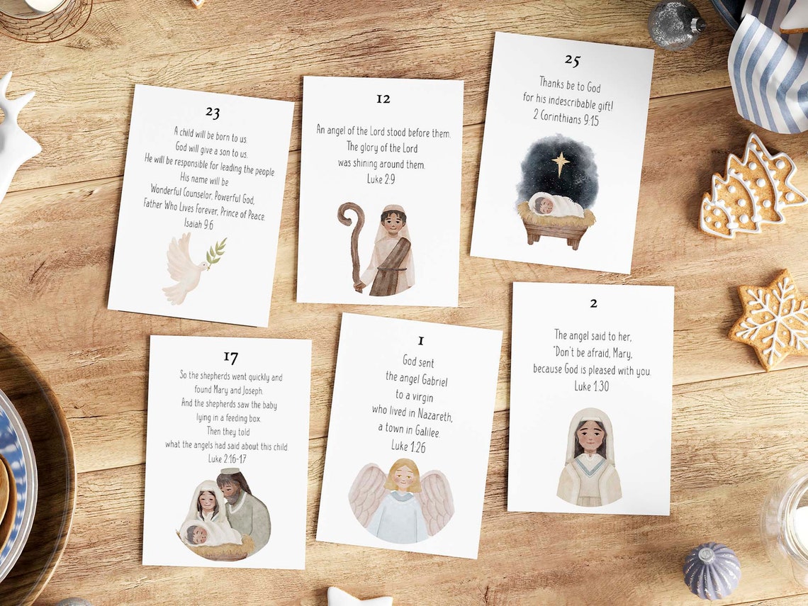 Advent Nativity Christmas Scripture Cards Calendar Christmas - Etsy