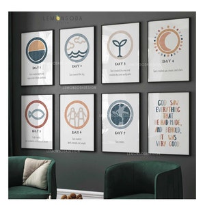 7 Days of Creation Print Set: Boho Bible Verse Nursery Art (digital ...