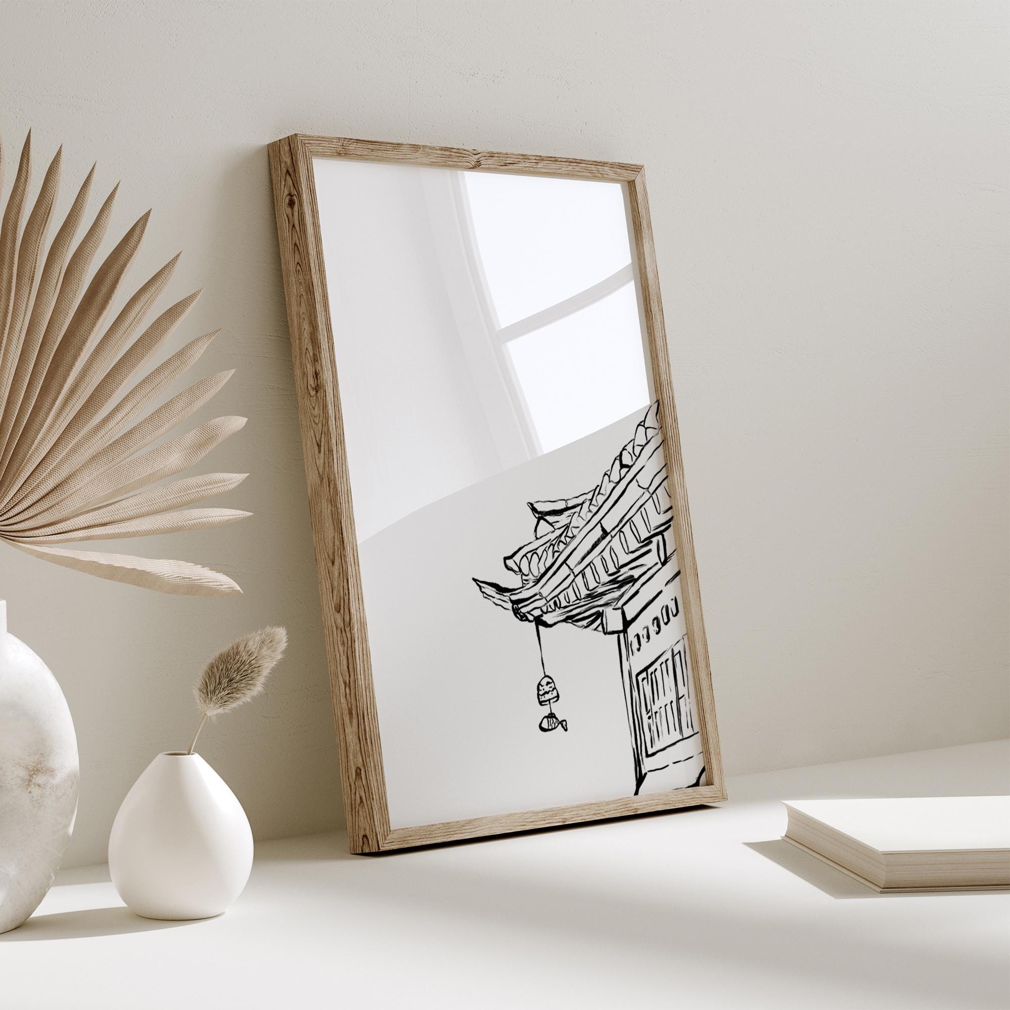 Hanok Line Art Print: Minimalist Korean House Drawing (digital Download ...