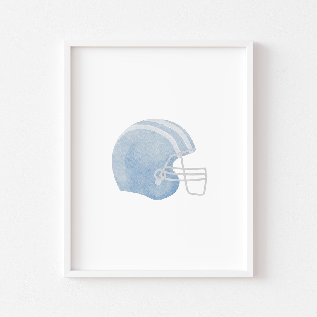 Light Blue Football Helmet Print: Vintage Sports Nursery Decor (digital ...