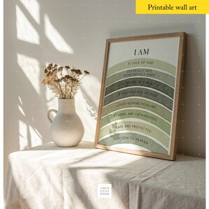 Sage Green I Am Blessed Christian Kids Rainbow Affirmation Print ...
