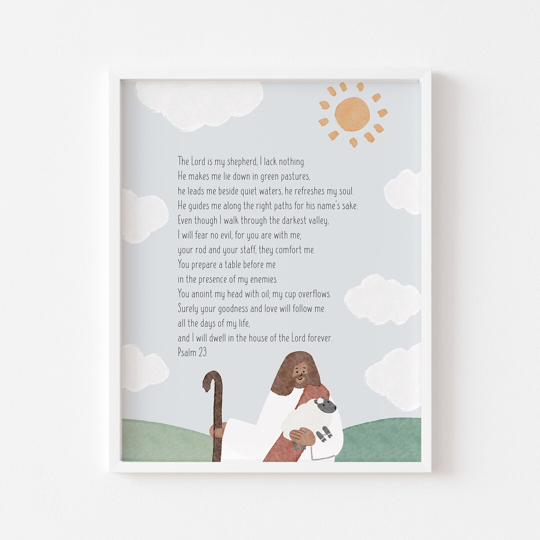 Kids Psalm 23 Lord is My Shepherd Print, Jesus and Sheep Christian Kids ...