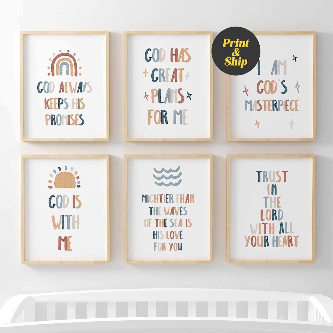 Set of 6 Kids Bible Verse Nursery Poster, Christian Kids Wall Art ...