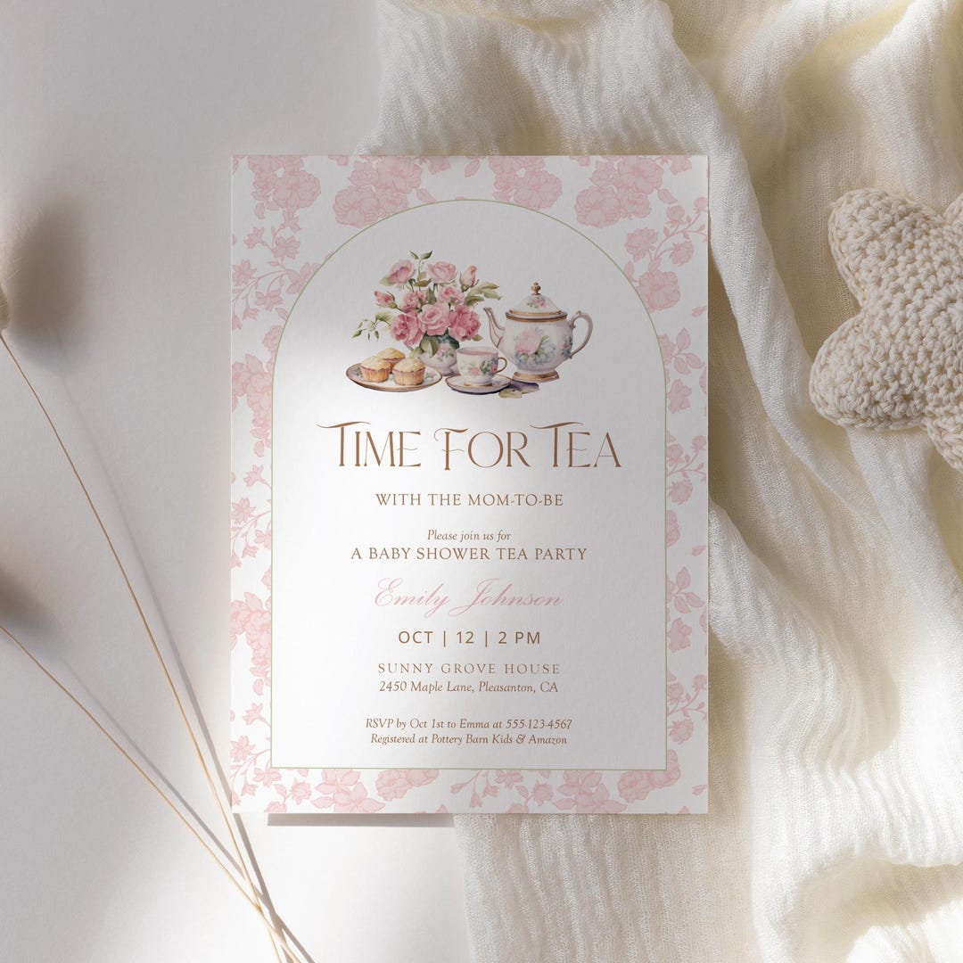 Time for Tea Baby Shower Invitation, Pink Floral Tea Party Editable ...