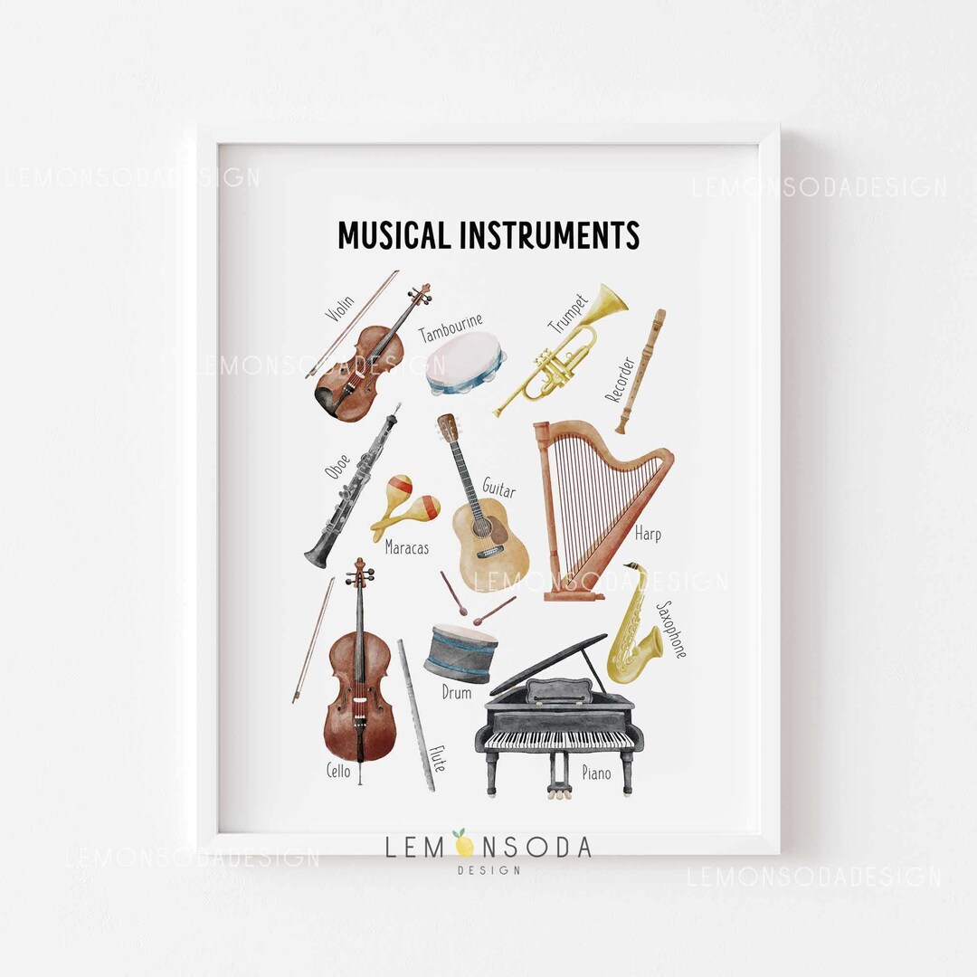 Musical Instrument Print, Music Room Studio Wall Art, Piano Room Wall ...