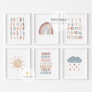 Printable Nursery Wall Art, Montessori ABC Poster, Set of 6 Nursery ...