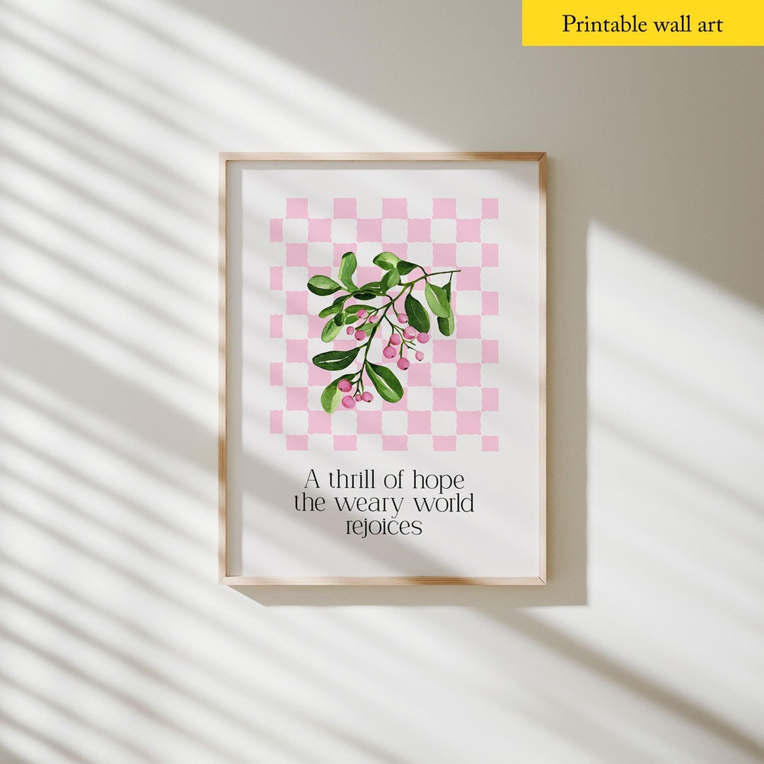 Christmas Pink Mistletoe Gingham Pattern Wall Art, Modern Christian ...