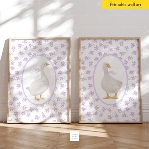 Lavender Whimsical Silly Goose Wall Decor Set of 2, Vintage Aesthetic ...