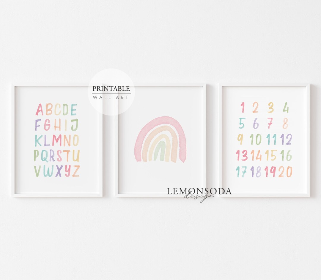 Pastel Alphabet Print Set: Montessori Rainbow Nursery Art (digital ...