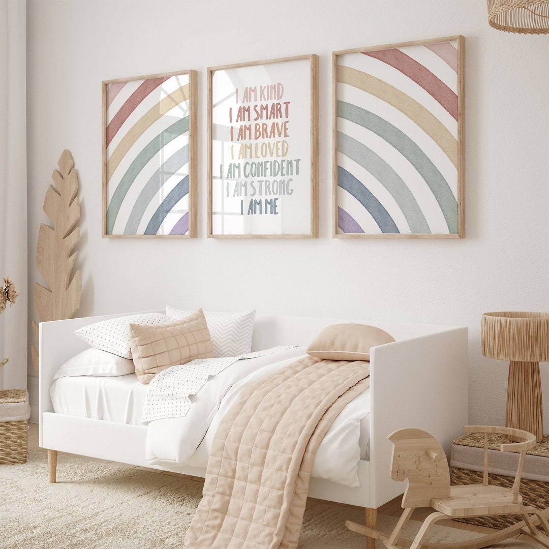 Pastel Rainbow Affirmation for Kids Set of 3 Prints, Nursery Rainbow ...
